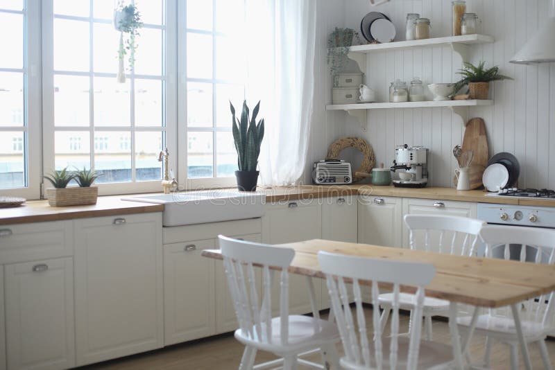 A Cozy Modern Kitchen Room Interior. Scandinavian Style, Danish ...