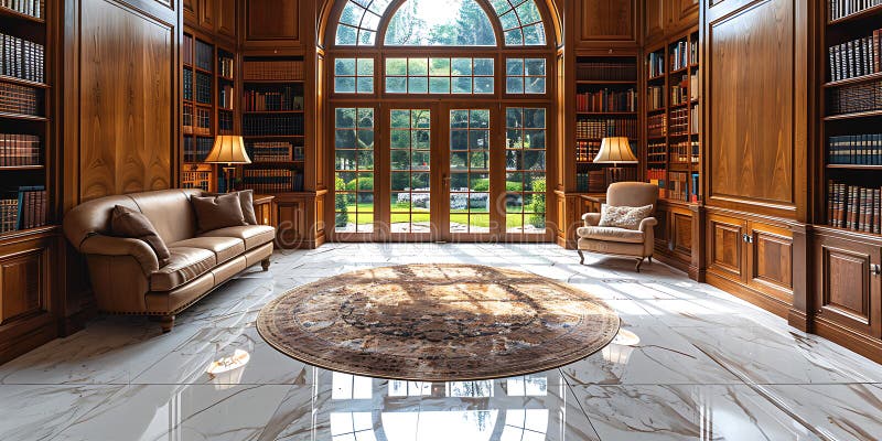 Cozy Modern Library Entryway with Rustic Charm Stock Illustration ...