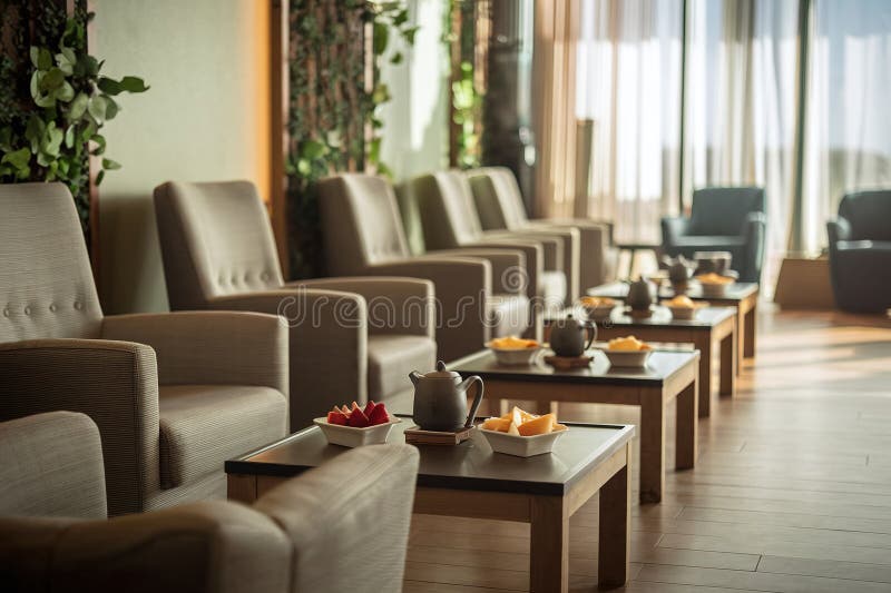 Cozy Modern Lounge with Comfortable Chairs and Elegant Tea Settings ...