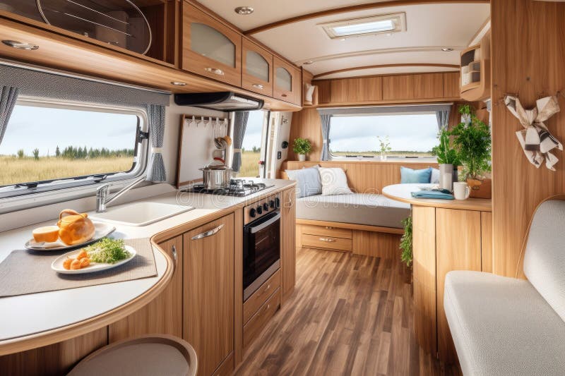 Cozy and Modern Mobile Home Interior. Generative AI Stock Photo - Image ...