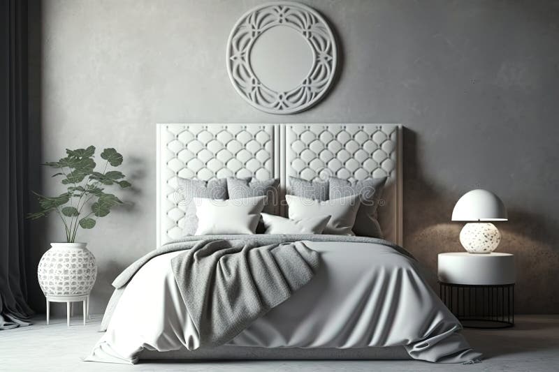 Cozy Modern Mock Up Design of Bedroom Interior Have White Side Table ...