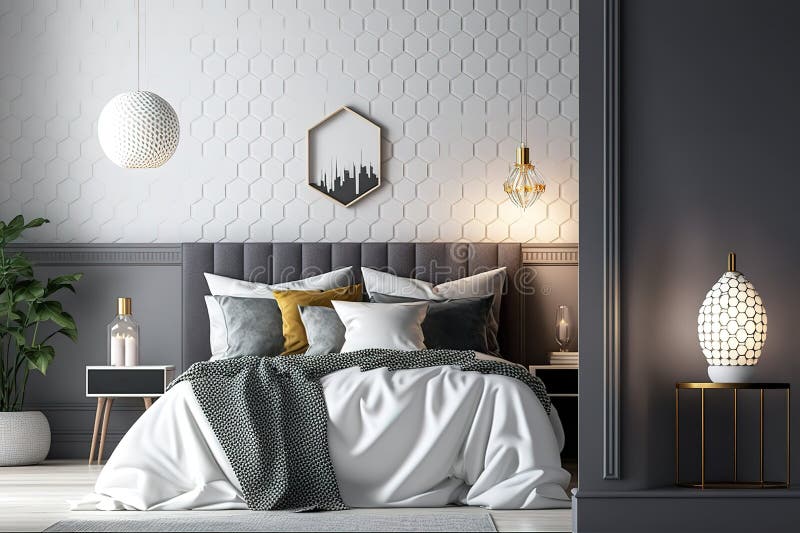 Cozy Modern Mock Up Design of Bedroom Interior Have White Side Table ...