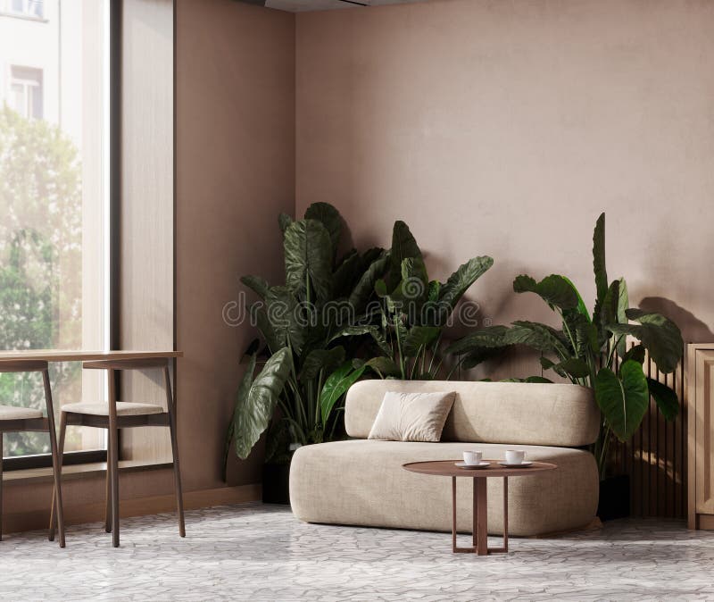 Cozy Modern Natural Color Morning Cafe, Mocha Mousse, 3d Rendering ...