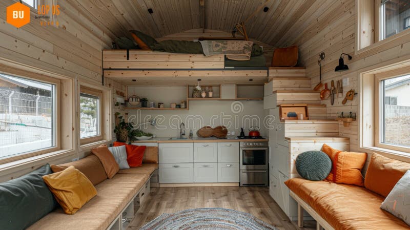 Cozy Tiny House Interior with Modern Scandinavian Design and Loft Bed ...