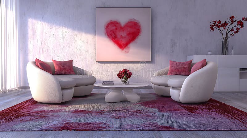 Cozy Modern Valentine Setup with Textured Rugs and Heart Art Stock ...