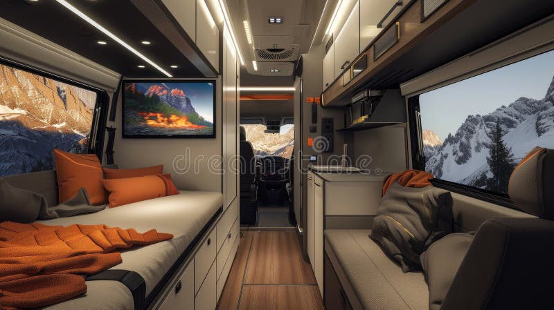 Cozy and Modern Van Life Interior Design Stock Photo - Image of tourism ...