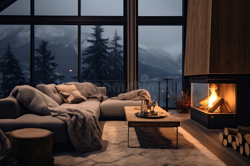 Cozy Modern Winter Living Room Interior with a Modern Fireplace ...