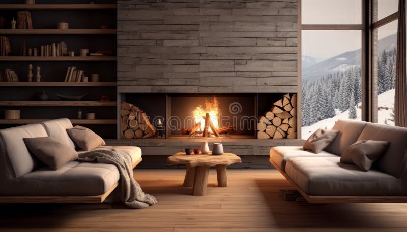 Cozy Modern Winter Living Room Interior with a Modern Fireplace in a ...