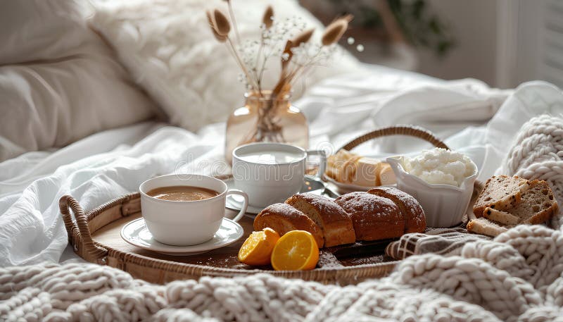 Cozy Morning Breakfast in Bed on a Tray Stock Illustration ...