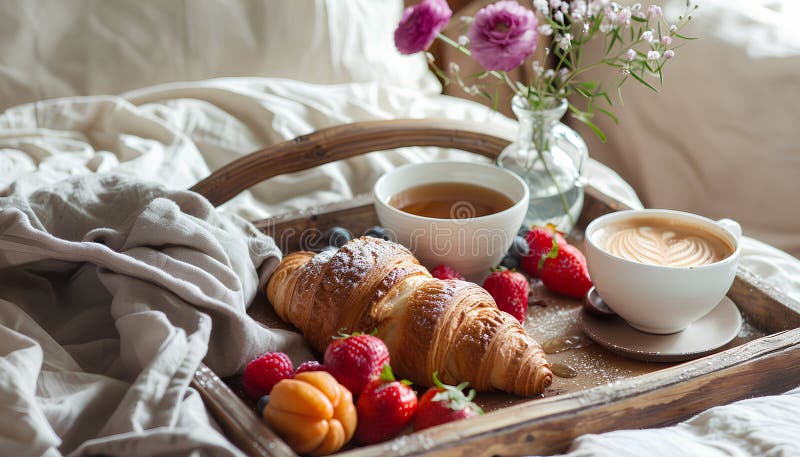 Cozy Morning Breakfast in Bed on a Tray Stock Illustration ...