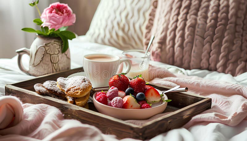 Cozy Morning Breakfast in Bed on a Tray Stock Illustration ...