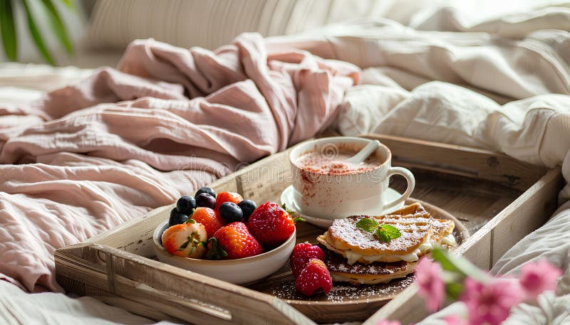Cozy Morning Breakfast in Bed on a Tray Stock Illustration ...