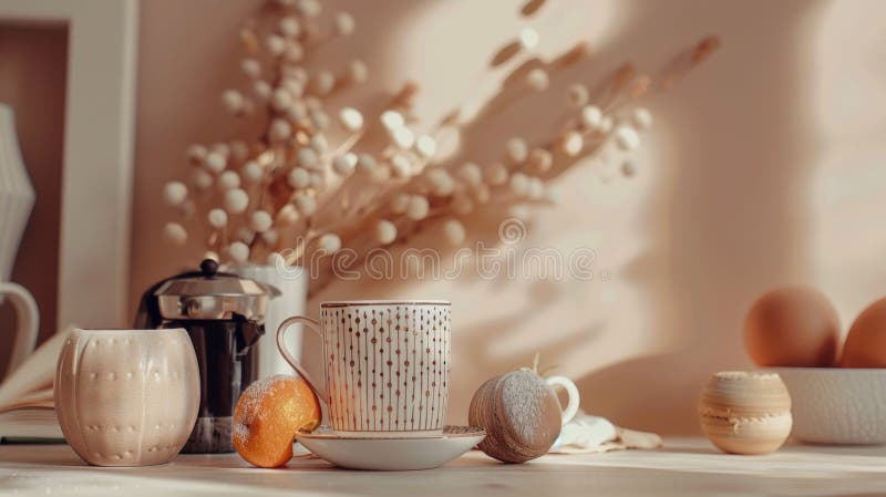 Cozy Morning Coffee Scene with Pastries and Decor Stock Photo - Image ...