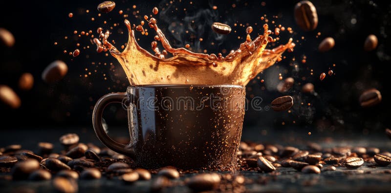 Cozy Morning Cup Filled Dark Coffee Surrounded Bed Beans Stock Photos ...