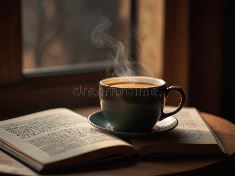 Cozy Morning with a Hot Cup of Coffee and an Open Book Stock ...