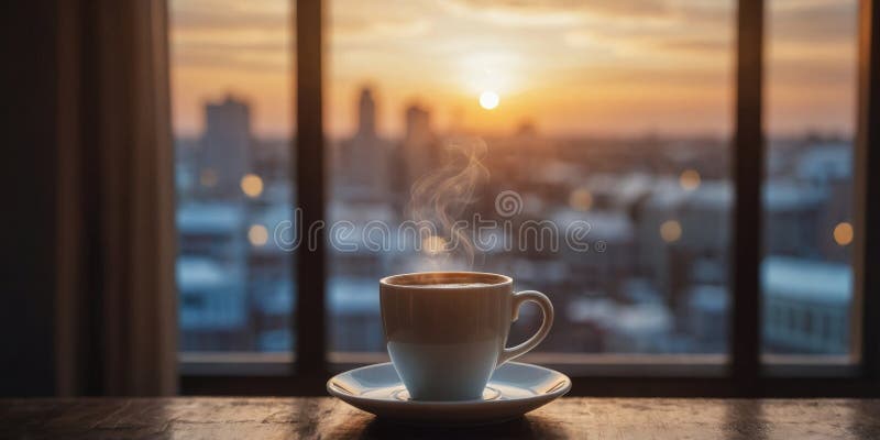 Cozy Morning Scene Using Cup of Coffee by Window. Stock Illustration ...