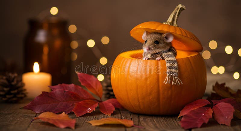 Cozy Mouse in Autumn Pumpkin: a Warm, Rustic Fall Scene Stock Image ...