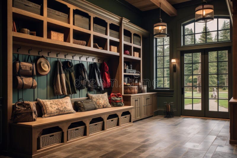 Cozy Mudroom Interior with Ample Storage Stock Photo - Image of ...