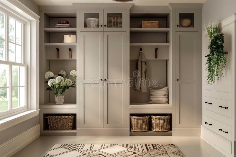 A Cozy Mudroom with Storage. Stock Illustration - Illustration of entry ...
