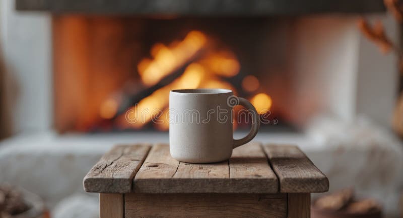 Cozy Mug by the Fireplace in a Warm Setting Stock Photo - Image of ...
