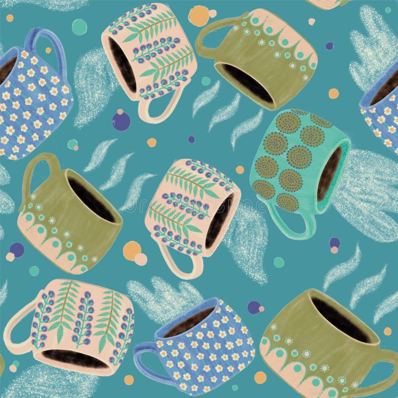 Cozy Mug Seamless Pattern Textile Print and Surface Design. Tea or ...