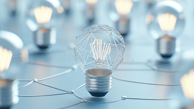 A Cozy Network of Glowing Light Bulbs Sharing Creative Ideas in Pastel ...