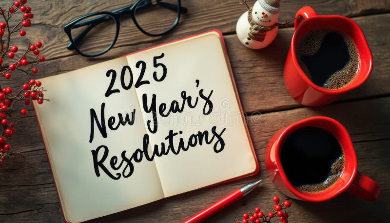 Cozy New Years Resolutions Setup with Coffee and a Festive Touch Stock ...