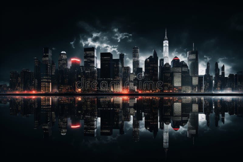 A Cozy Night Cityscape Featuring Grey Buildings and Tranquil ...