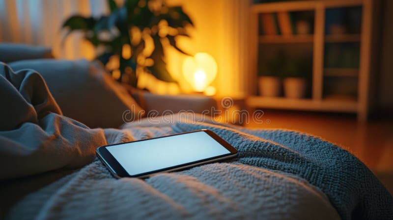 Cozy Night in, Phone on the Bed Stock Illustration - Illustration of ...