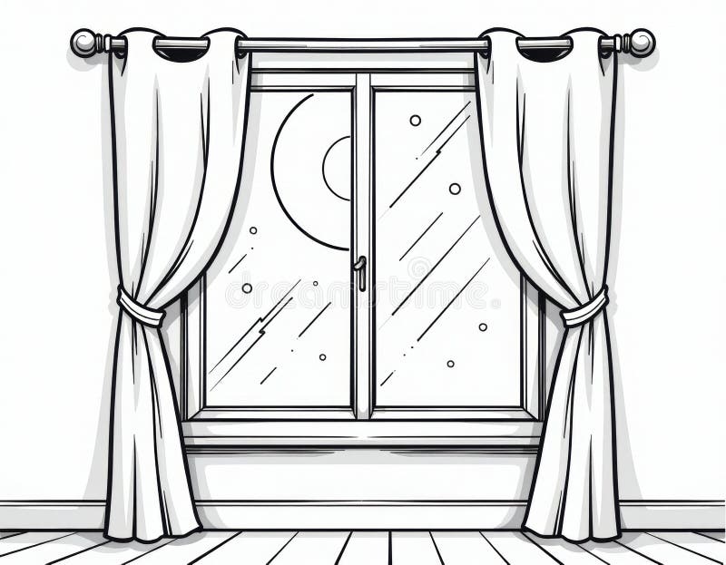 Cozy Night Window View Line Art Illustration Stock Illustration ...