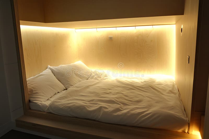 Cozy Nook with a Comfortable Bed Illuminated by Warm Lighting Creating ...