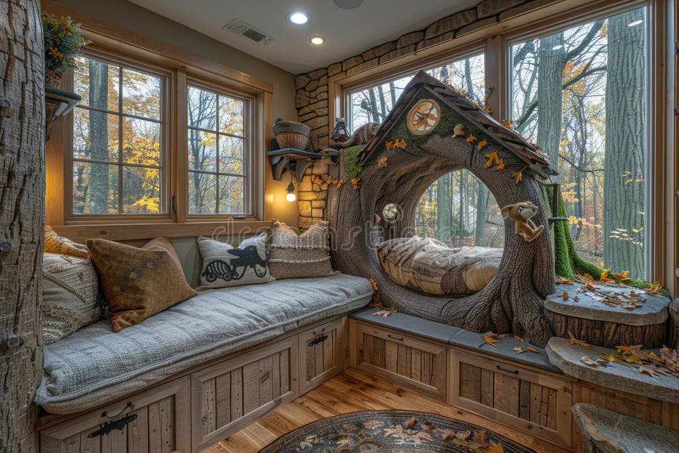 Cozy Nook with Whimsical Tree-shaped Bed and Natural Light in a Rustic ...