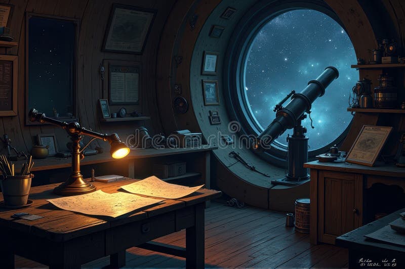 Vintage Telescope Room Starry Window View Stock Photos - Free & Royalty ...