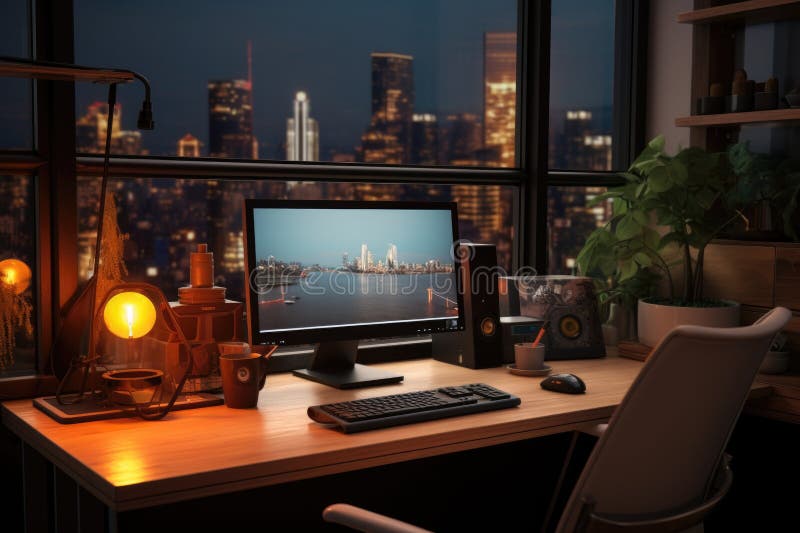 Cozy Office Interior with Modern Work Desk Stock Illustration ...