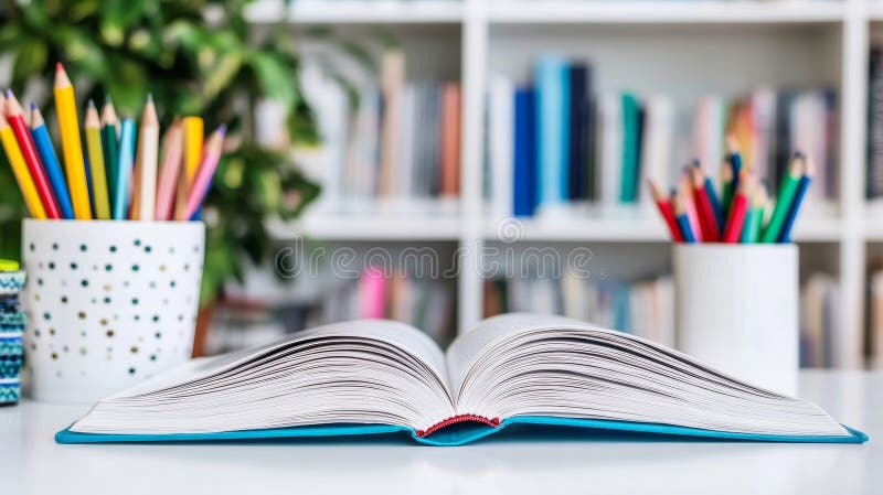 This Cozy Office Workspace Has a Table Filled with Books and Various ...