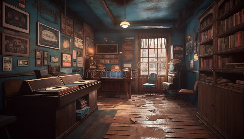 Cozy Old Library with Rustic Wooden Bookshelf and Comfortable Chair ...