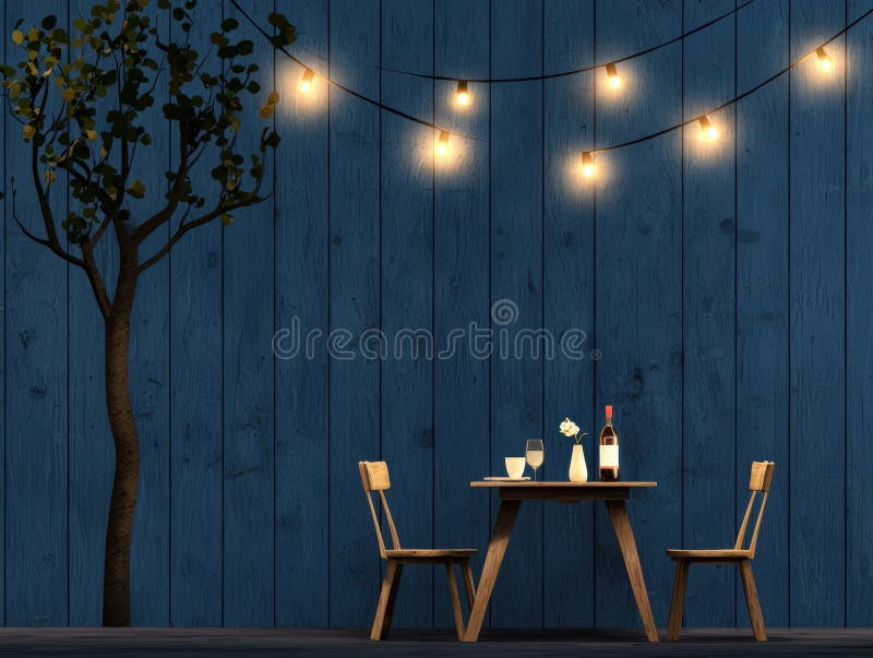 Cozy Outdoor Dining Setup at Night Stock Illustration - Illustration of ...
