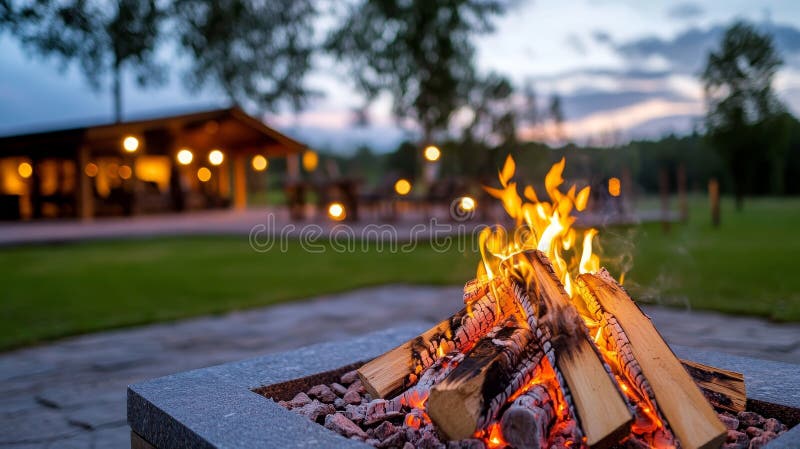 Cozy Outdoor Fire Pit Tranquil Evening Setting Glowing Flames Stock ...