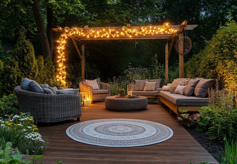 Cozy Outdoor Patio Night Scene with String Lights High Quality Image ...