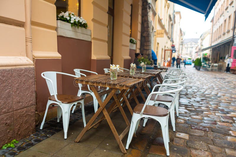 Cozy Outdoor Restaurant Area in the Old Town Stock Image - Image of ...