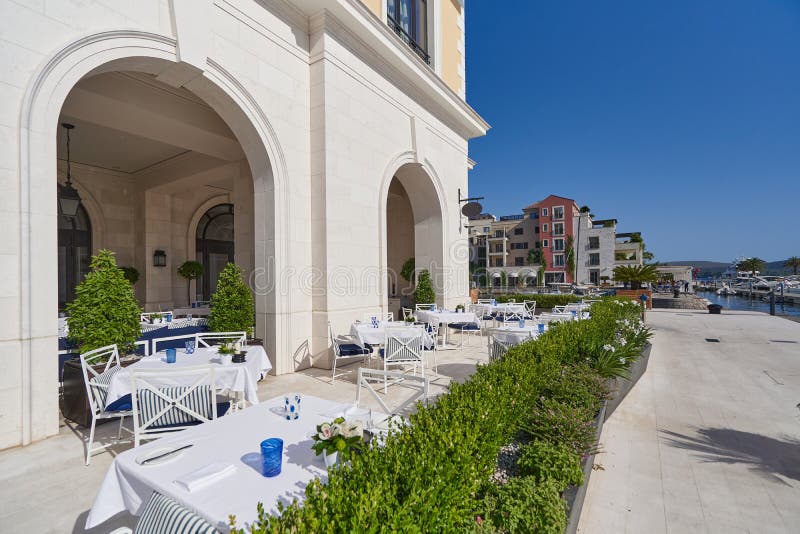 Cozy Outdoor Restaurant without People in Montenegro Editorial ...