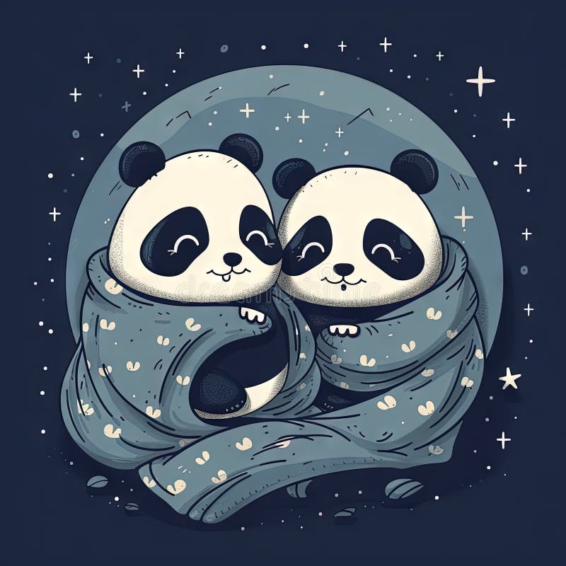 Cozy Pandas Sleeping Under Starry Blanket. Perfect for Invitations and ...