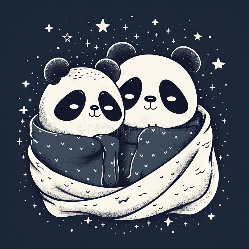 Cozy Pandas Sleeping Under Starry Blanket. Perfect for Invitations and ...