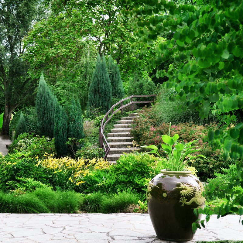 Garden path stock image. Image of tranquil, tree, garden - 14189263