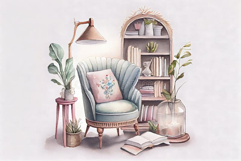 Cozy Pastel Reading Corner for Relaxation and Inspiration Stock ...