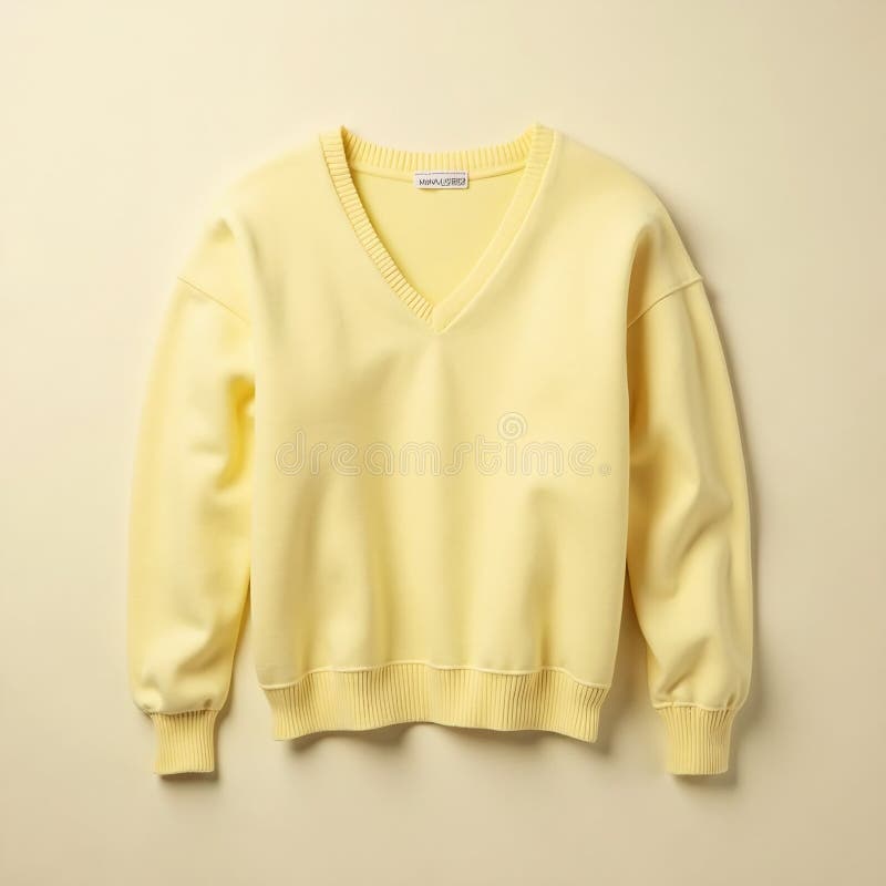 Cozy Pastel Yellow V Neck Sweater on Neutral Backdrop Stock ...