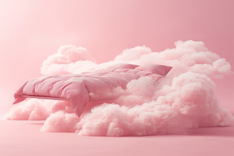 Cozy Pink Bed Surrounded by Fluffy Clouds in Dreamy Atmosphere. Stock ...