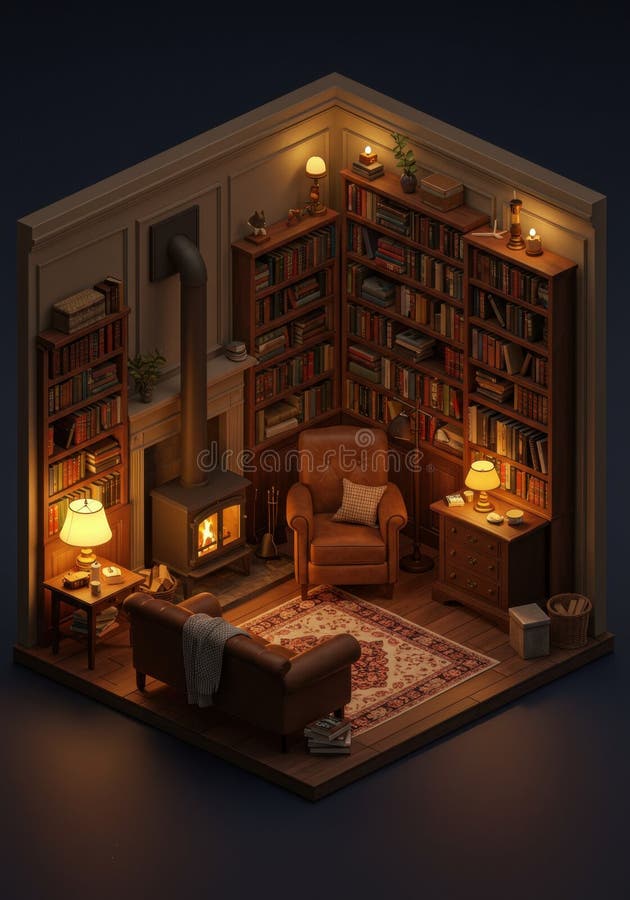 Cozy Pixel Art Library Interior with Warm Lighting Stock Illustration ...