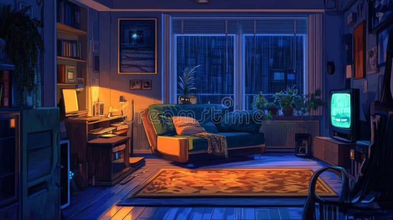 Cozy Pixel Art Room at Night Stock Illustration - Illustration of chair ...