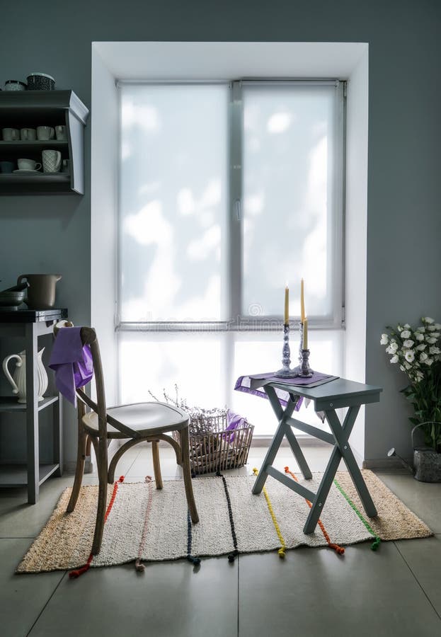 Cozy Place for Rest with Chair and Table Near Window in Kitchen Stock ...